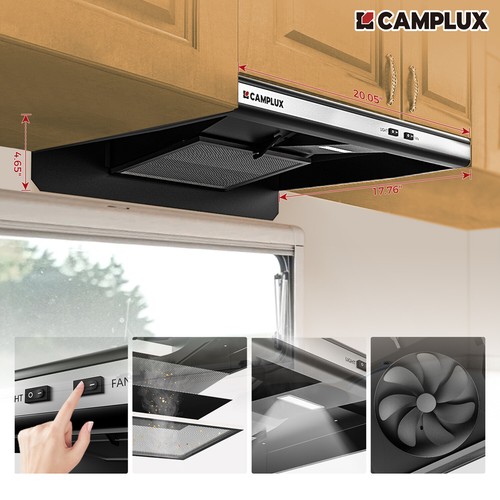 Camplux 22"Ductless Range Hood 12V DC Under Cabinet for Tiny Kitchen ...