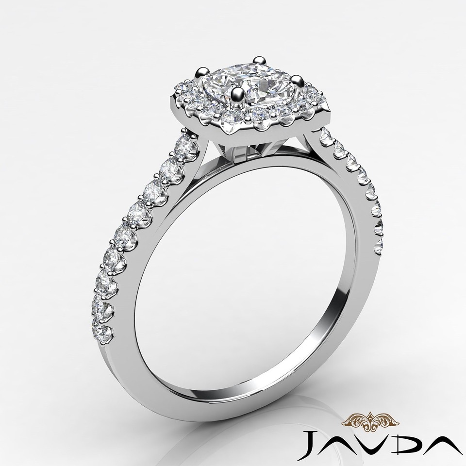 1.5ctw U Cut Pave Set Halo Cushion Diamond Engagement Ring GIA H-VS1 ...