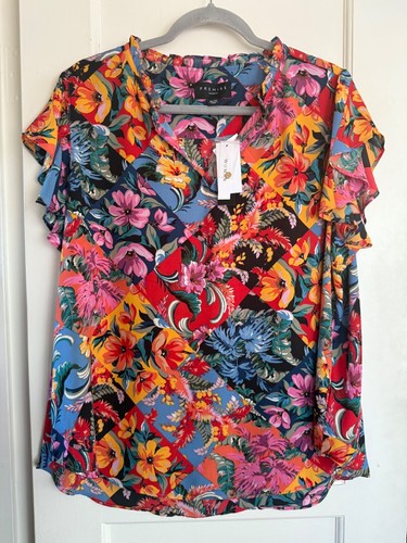 NWT $58 Premise Woven Boho Top Shirt Blouse Short Sl Plus Sz 1X 2X 3X Floral | eBay