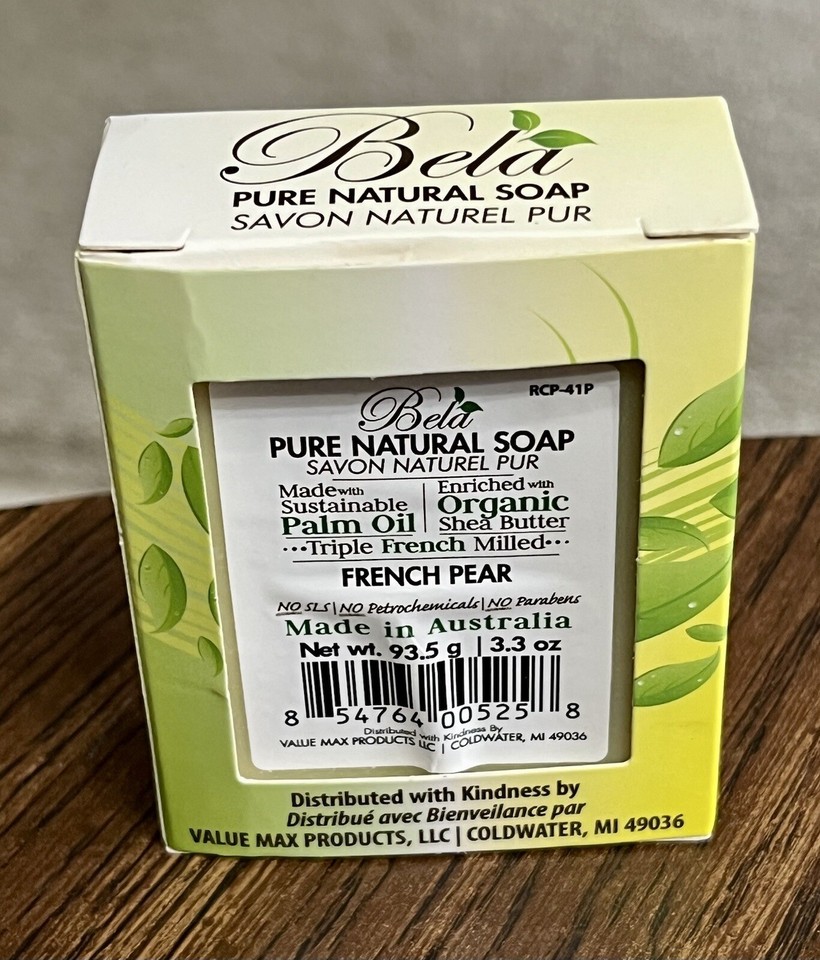 Bela 100% FRENCH PEAR Pure Natural Vegan Organic Shea 3.3oz Soap Bar ...