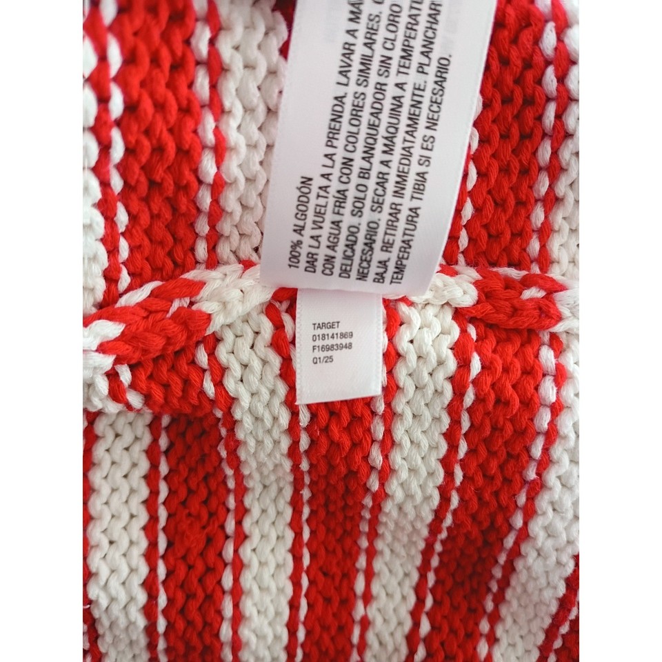 A New Day Red White Striped Knit Sweater Long Sleeve Crew Neck Size L ...