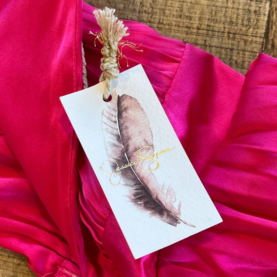 Jessica Simpson Pink Pleated Dress Open Back Plunge Neckline XS NEW NWT ...