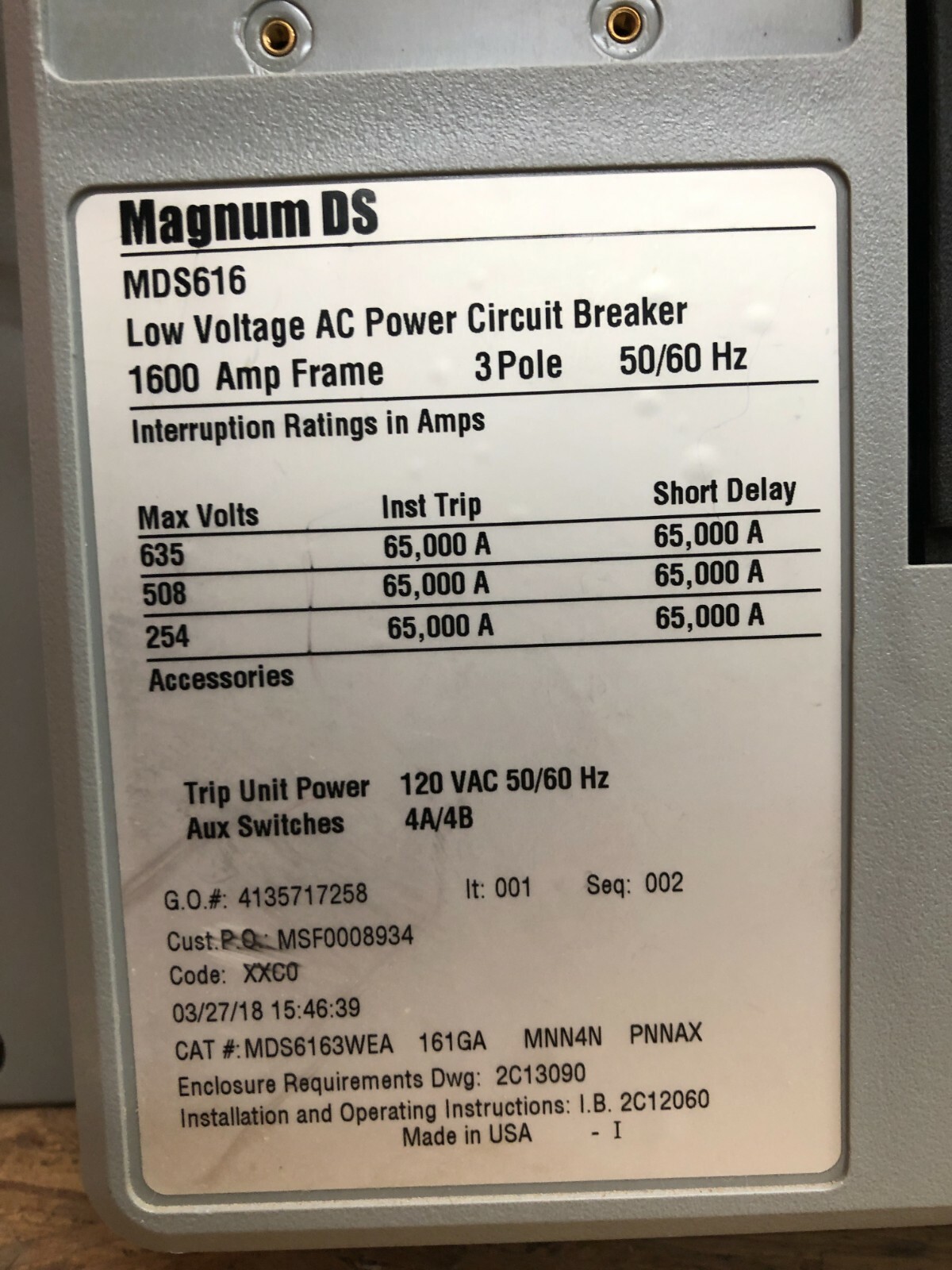 Eaton Magnum DS MDS616 No Trip Unit | eBay