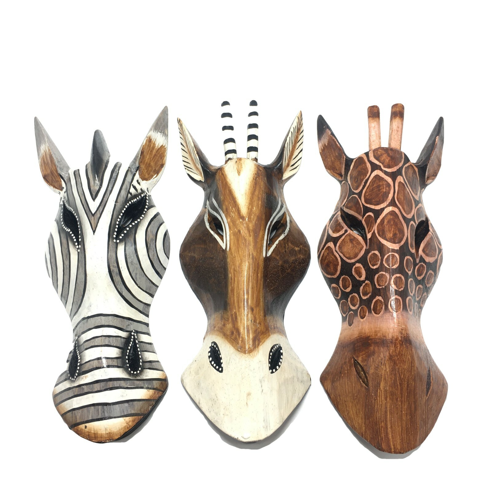 Giraffe Zebra Deer Animal Wood Mask Hand Carved Safari Wall Hanging 10 ...