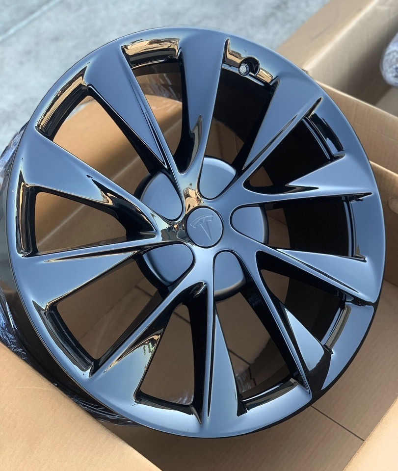 21" TESLA MODEL S GLOSS BLACK TWIN TURBINE P100D 100D WHEELS RIMS ...