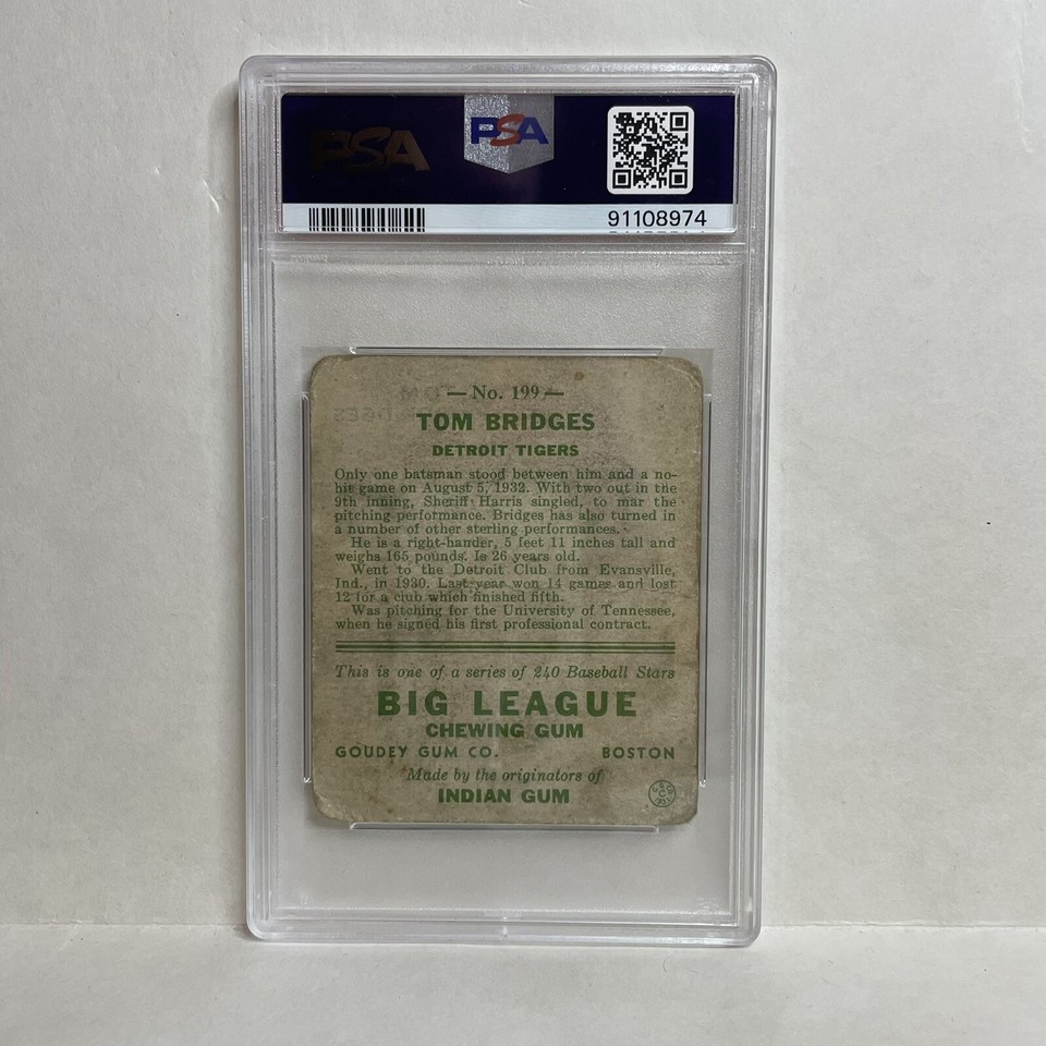 1933 Goudey #199 TOM BRIDGES PSA 1.5 | eBay