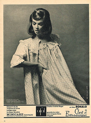 PUBLICITE ADVERTISING 124 1960 BONALO tissu lingerie de nuit peignoir ...