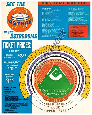 MLB 1968 Houston Astros Home Schedule & Astrodome Seating Chart 8 X 10 ...