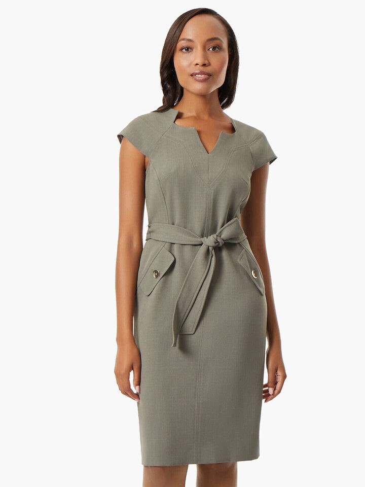 Kasper Short Sleeve Belted Sheath Dress Sea Stone 10 NWOT (28) | eBay