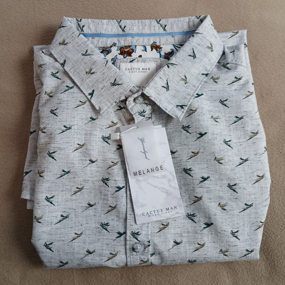 Cactus Man Ricky Singh Men’s Bird Print Shirt Size XL Yarn Dyed Melange ...