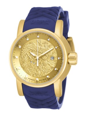 Invicta Men's 48mm Automatic S1 Rally Dragon Gold Tone Blue Leather ...