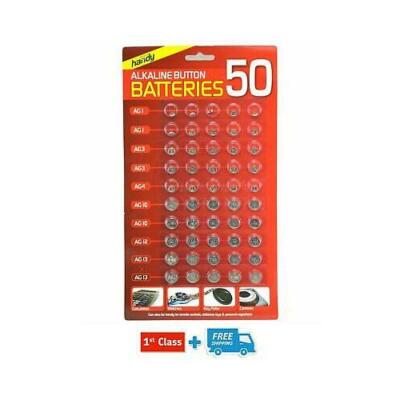 NEW 50 ASSORTED BUTTON CELL WATCH BATTERY BATTERIES AG 1 / 3 / 4 / 10 ...