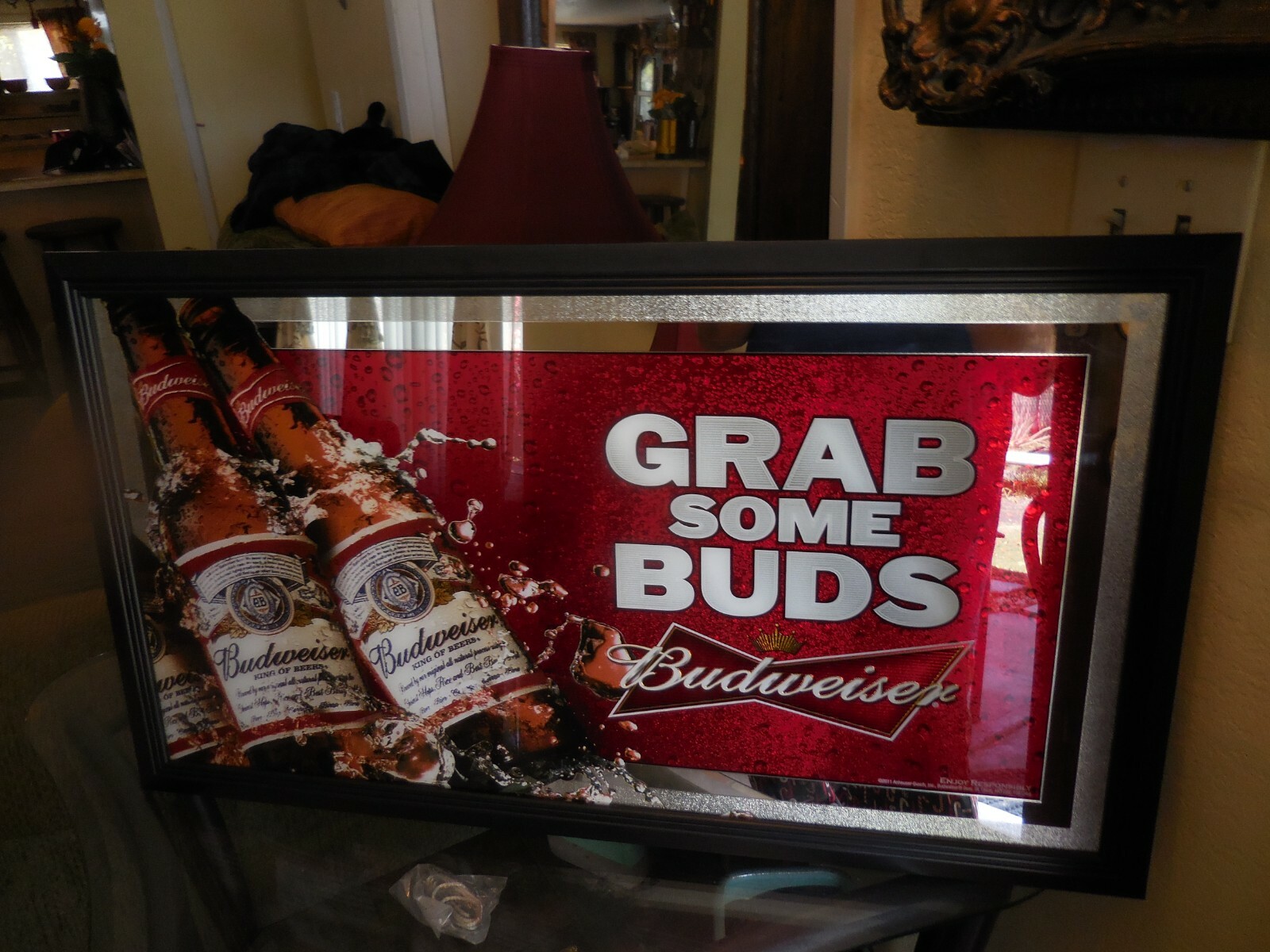 Budweiser Anheuser Busch "Grab Some Buds" Bar Pub Reflective Glass ...