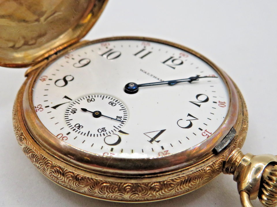 ANTIQUE MANS WALTHAM HUNTING CASE POCKET WATCH 14K TRI COLOR GOLD ...