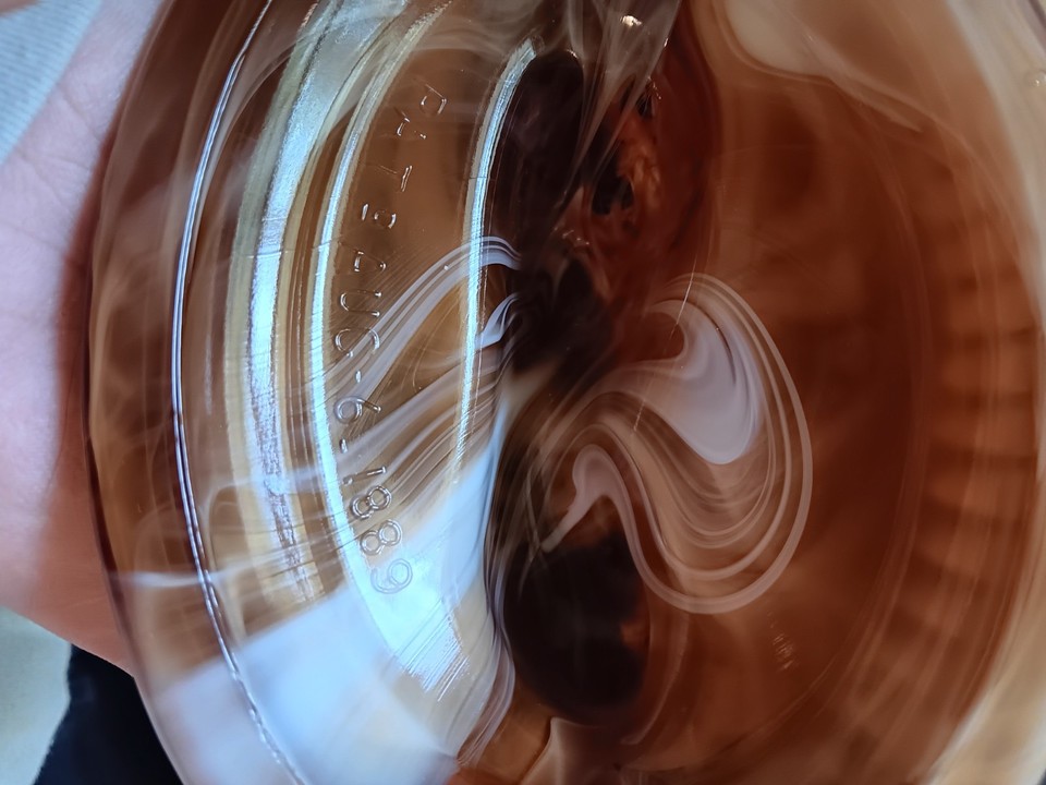 Vtg Imperial Slag Glass Lion On A Nest Caramel Swirl Lattice Rim Candy ...