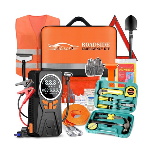 Car Emergency Kit with Jumper Starter and Air Compressor, Roadside ...