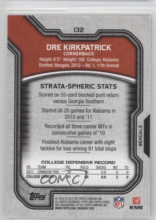 2012 Topps Strata Blue 10/50 Dre Kirkpatrick #132 Rookie RC 0f8 | eBay