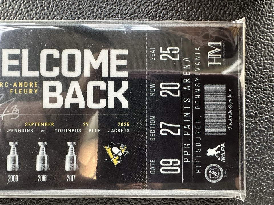 Pittsburgh Penguins Marc Andre Fleury 9/27/25 Fleury Puck/ Acrylic Tix ...