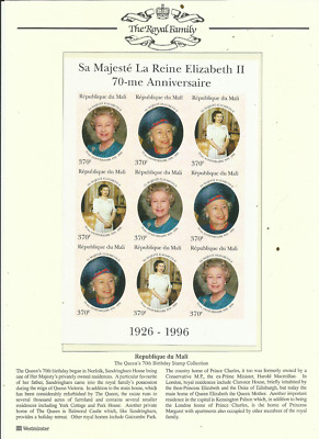 Mali .1996 . Queen Elizabeth II 70th Birthday . MNH M/s and Sheetlet ...