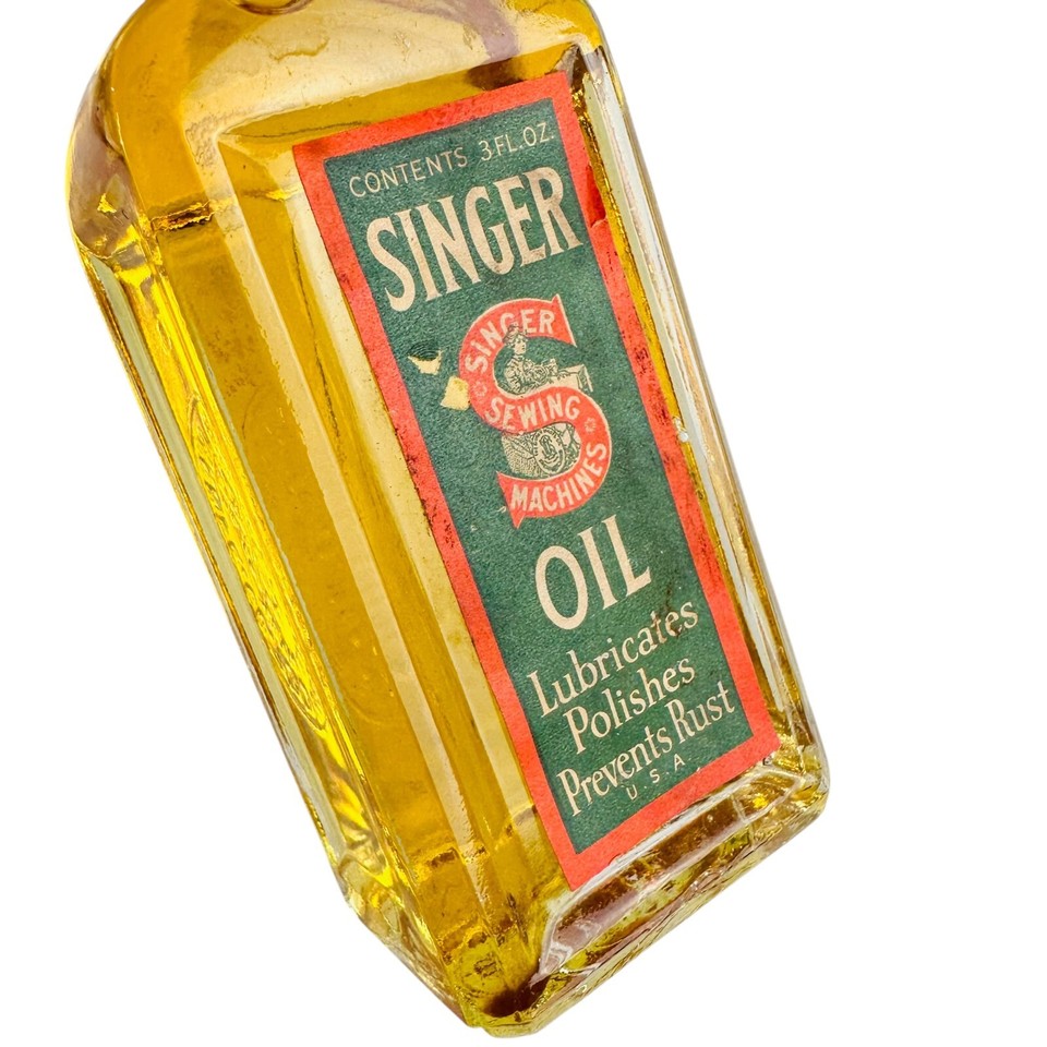 vtg singer sewing Machines singer oil w embossed galss bottle 3 fl oz ...