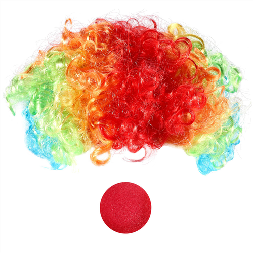 Red Foam Clown Nose + Multi-colored Clown Wig for Masquerade Cosplay ...