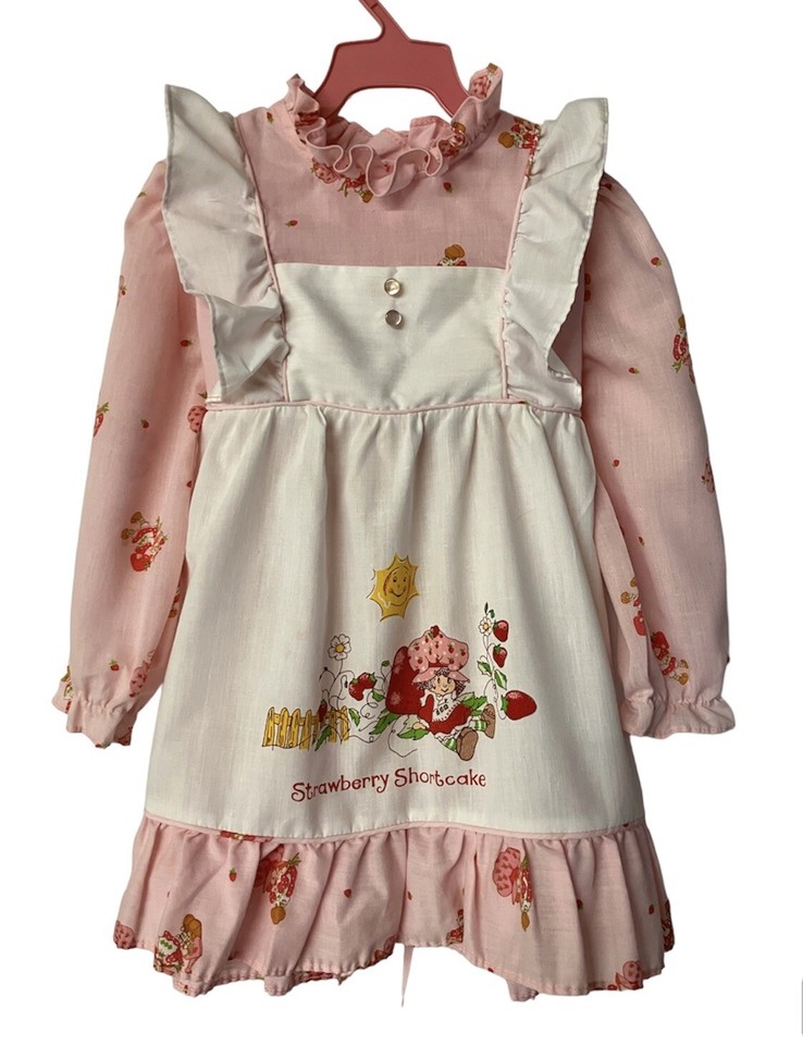 Vintage Strawberry Shortcake Apron Pinafore Pink Dress No Size Tag ...