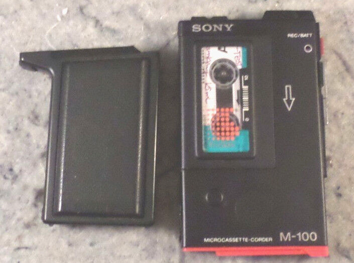 SONY MICROCASSETTE CORDER M-100B & EBP-100 Battery Pack RARE AMAZING ...