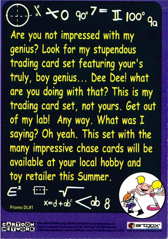 2001 Artbox Cartoon Network Dexter's Laboratory Promo Card DL#1 | eBay