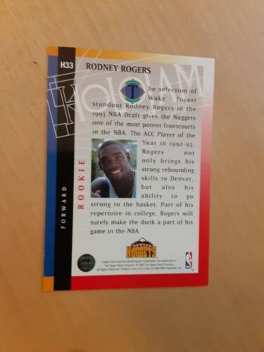 1993/94 Upperdeck Holojam#H33 Rodney Rogers Rookie Denver Nuggets ...