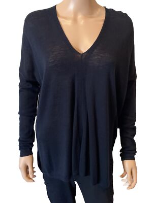 VINCE DOUBLE V NECK Semi-Sheer Pullover Sz S Black WOOL/CASHMERE Blend ...