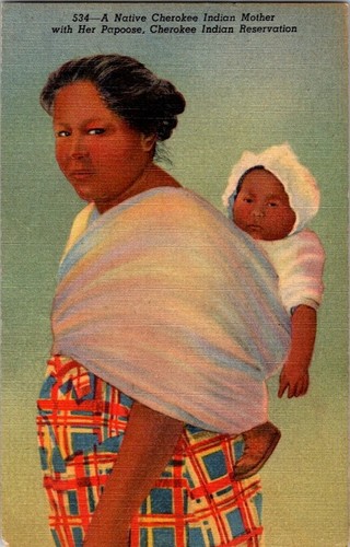 Postcard Cherokee Indian Mother Papoose Cherokee Indian Reservation C ...