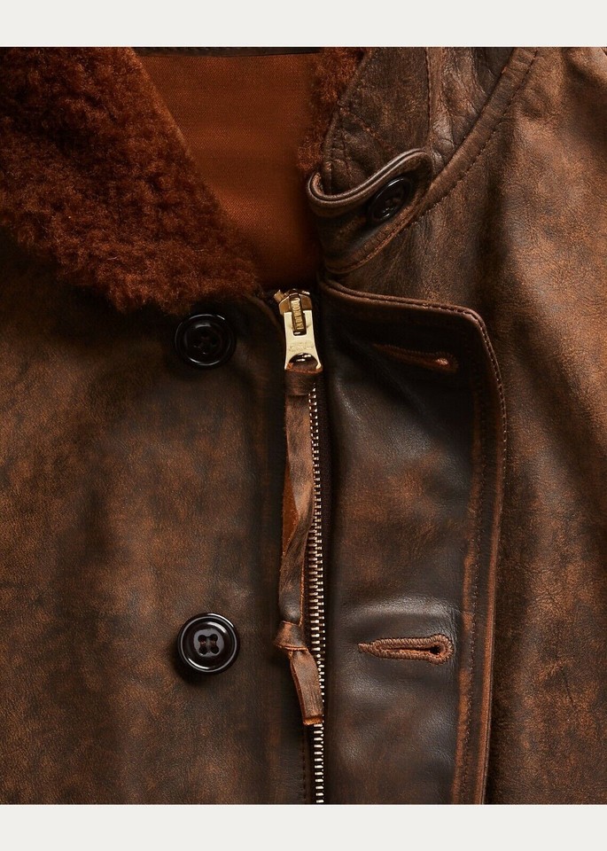 RRL Ralph Lauren Shearling Leather Brown Distressed Deck Jacket Men's ...