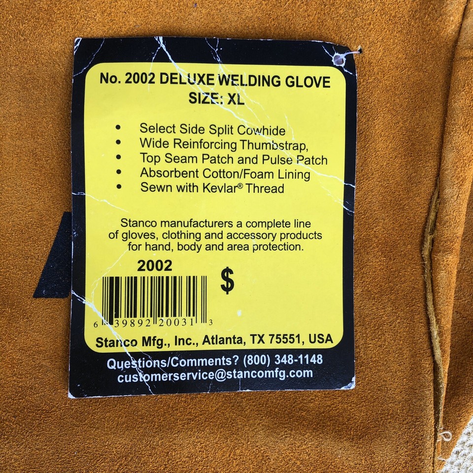 Stanco Deluxe Welding Gloves NEW # 2002 Size XL Extra Large Sewn Kellar ...
