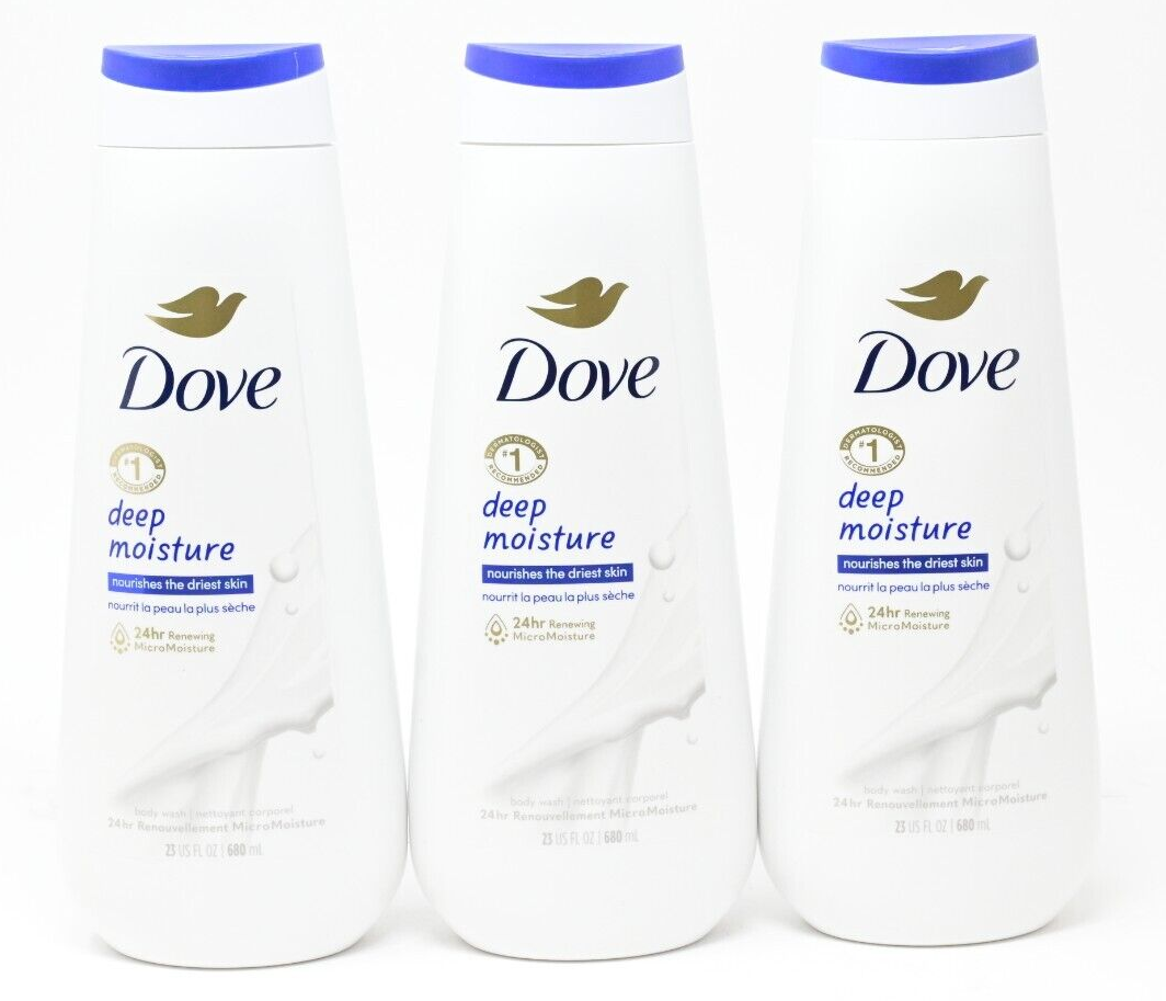 Dove Deep Moisture Skin Body Wash 3 Pack 23 oz/680 ml . for sale online ...