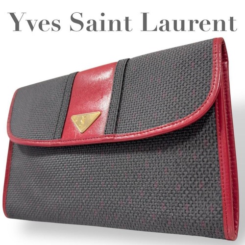 Authentic YVES SAINT LAURENT Clutch Hand Bag Purse PVC Leather Gray ...