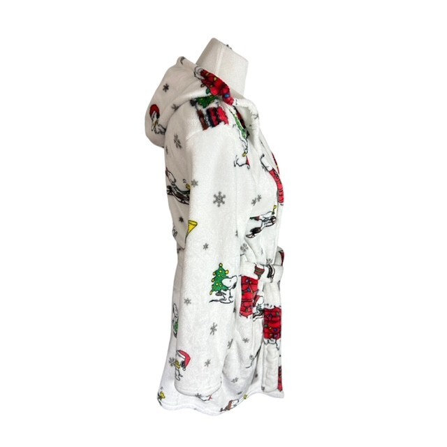 Peanuts Bath Robe Snoopy Christmas Hooded Plush Woodstock Santa White ...