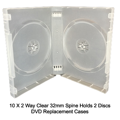 10 x 2 Way Clear DVD 32mm Spine Holds 2 Discs Empty Brand New ...