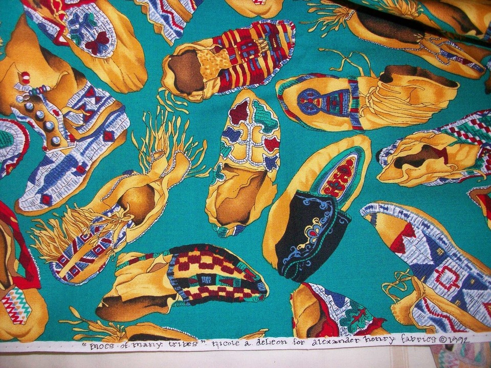 Scarce Vintage 90s Alexander Henry Mocs of Many Tribes Blue Cotton ...