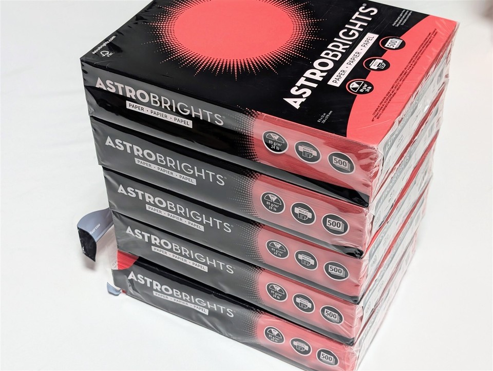 Lot of 5 Astrobrights 24lb Re Entry Red Colored Paper 500 Sheets each 8 ...