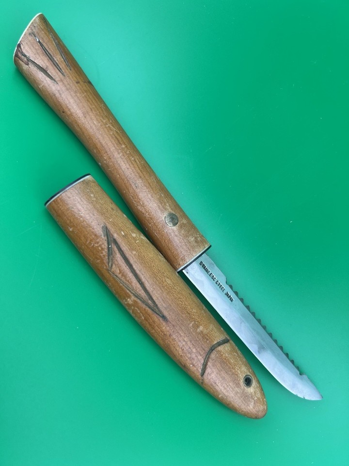 Vintage Hand Carved Floating Fish Knife Serrated Stainless Steel Japan ...