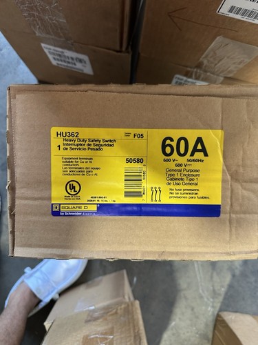 SQUARE D HU362 60A HD SAFETY SWITCH N0N-FUSIBLE 600V NEW | eBay
