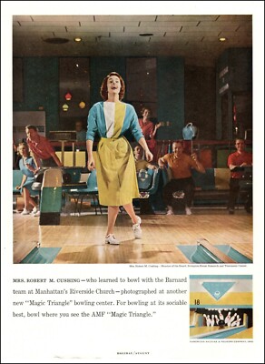 1960 vintage AD for AMF Magic Triangle BOWLING Center , Mrs. Cushing ...