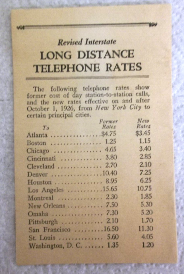 Interstate Long Distance Telephone Service Changes - October 1, 1926 ...