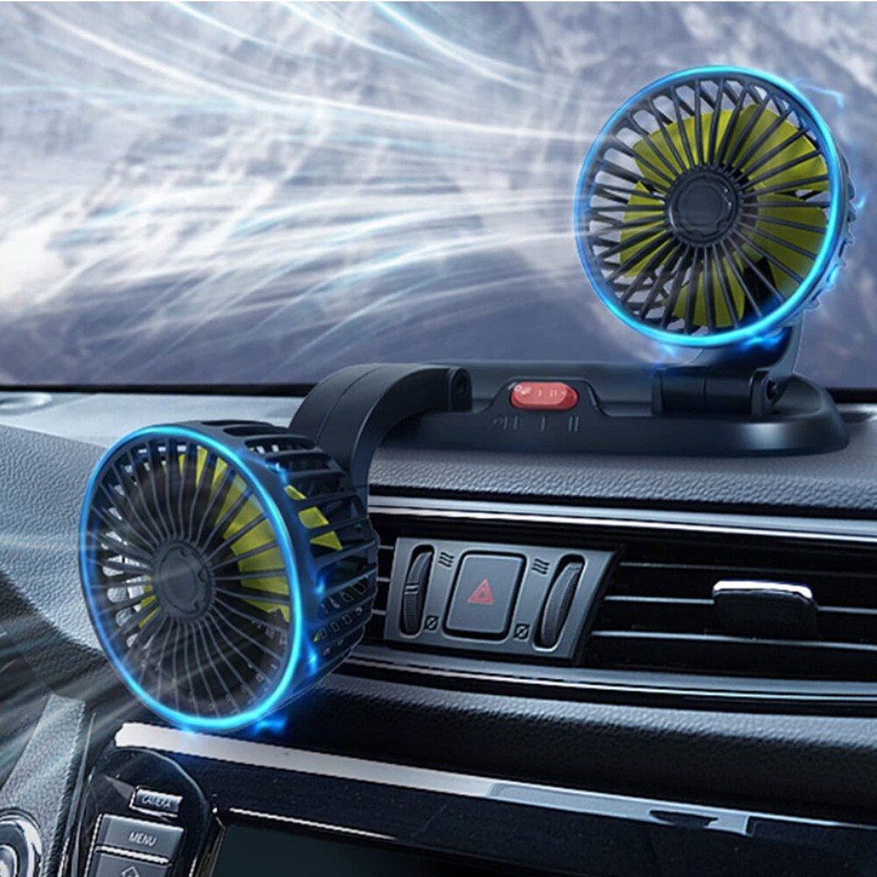 12V Car Dual Head Cooling Fan 360° Rotatable Portable Auto Truck Air ...