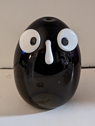 OWL or Silly Face Art Glass Paperweight With Whimsical Applied Eyes ...