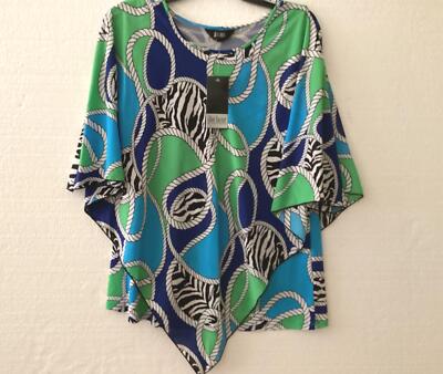 Slim Factor Nautical Rope Animal Print Tunic Top Poncho Green Blue M ...
