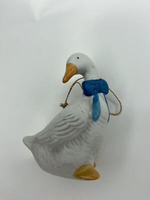 Vtg 3" Blue Bow RON GORDON Xmas GOOSE ORNAMENT China Porcelain | eBay