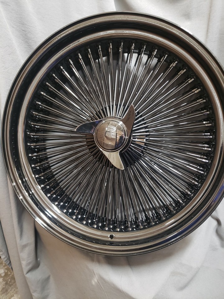 18" 100 SPOKE WIRE WHEELS POWDER COATED GLOSS BLACK 8" WIDE (RWD) SET ...