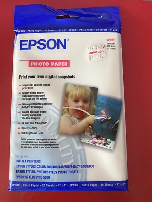 Photo Paper Epson 4x6 Inkjet printers 20 sheets Glossy S041134 | eBay