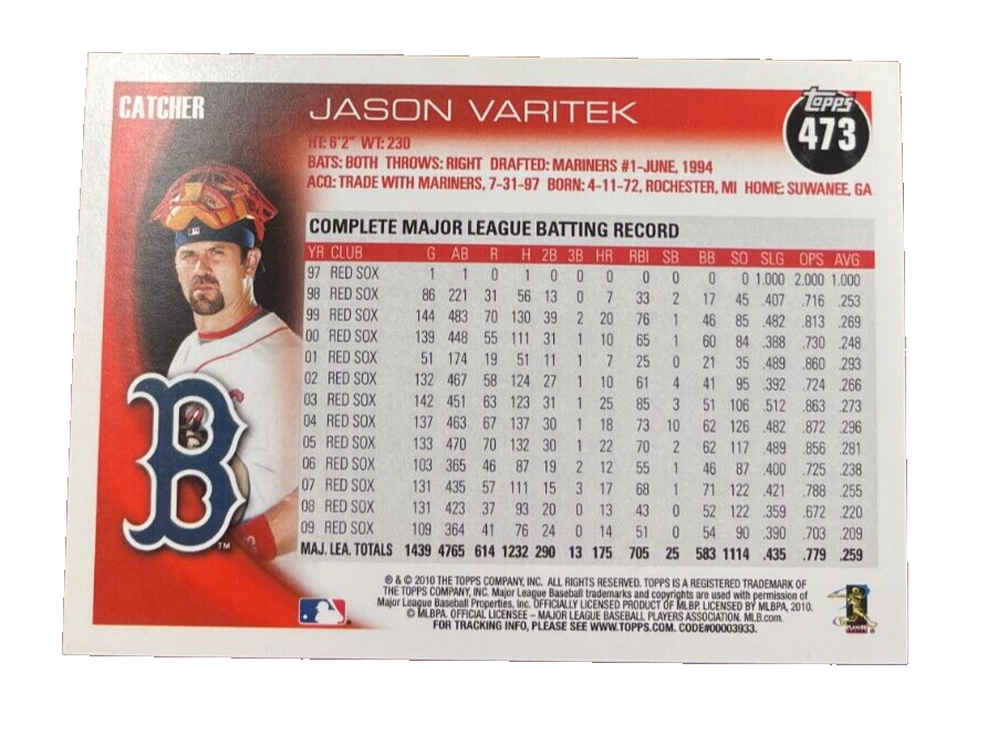 2010 TOPPS CARD # 473 Jason Varitek - Boston Red Sox | eBay